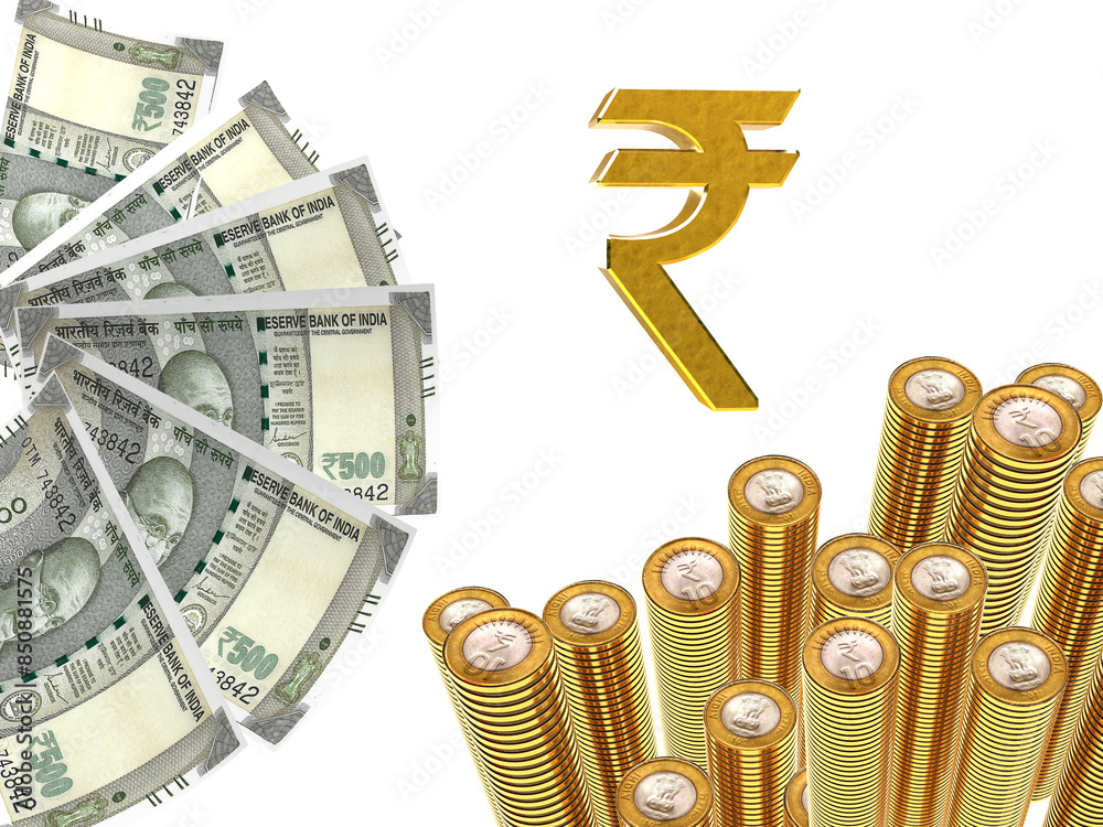 GOLD COIN INDIAN RUPEE.Gold rupee coins. Indian money, stacked golden ...