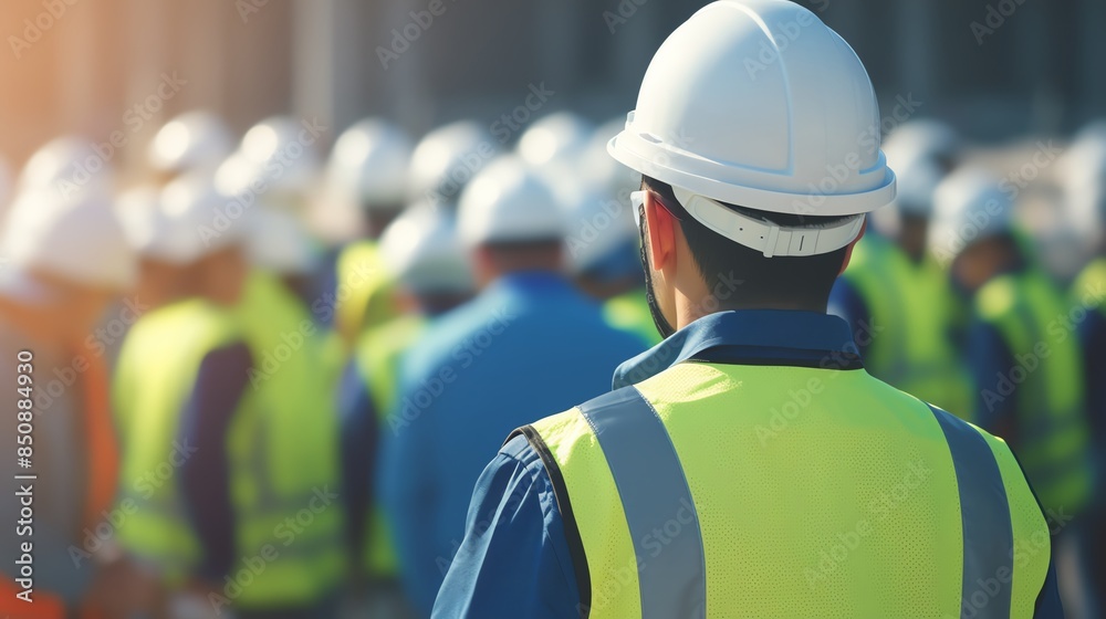 Safety engineer presenting a detailed safety briefing to a group of ...
