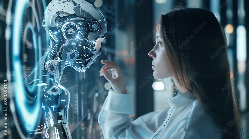 Human interact with AI artificial intelligence virtual assistant chatbot in concept of AI ...