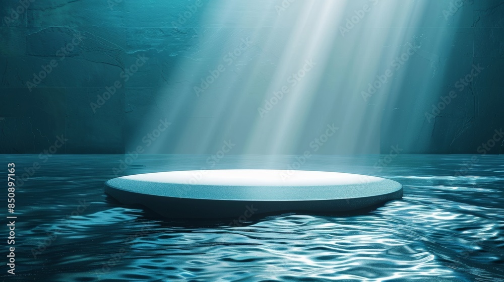 ภาพประกอบสต็อก Podium water light blue color background product ...