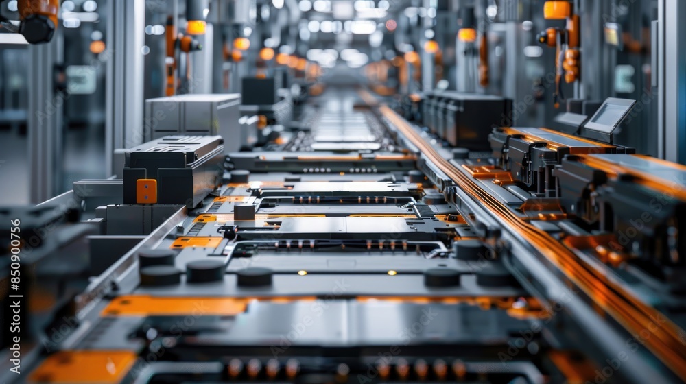 EV Battery Production Factory. Close-up of Lithium-ion High-voltage ...