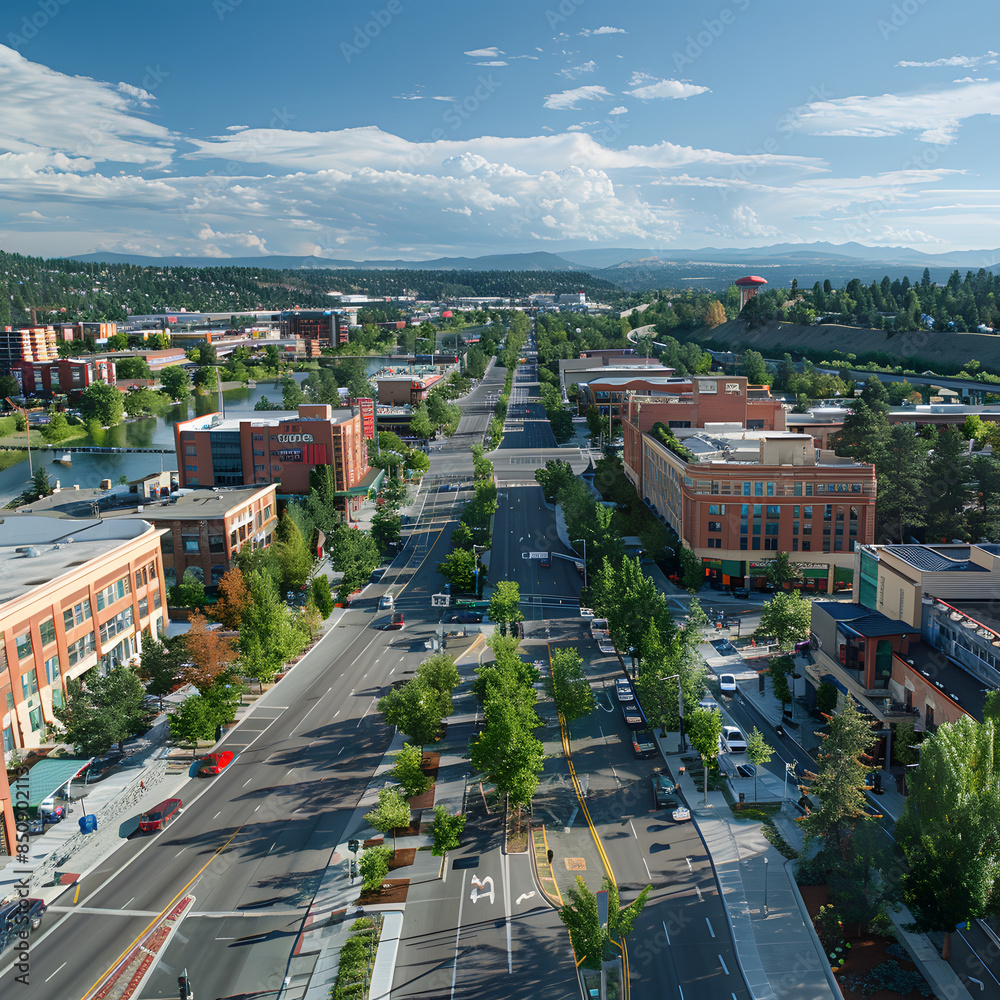 spokane downtown aerial view day summer isolated on white background ...