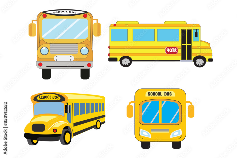 yellow school bus front and side view from Different Angles. Vector ...
