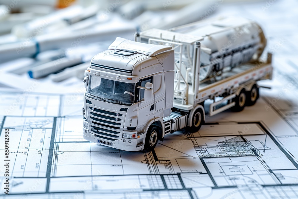 High-quality white scale model of a transport truck on a background of ...