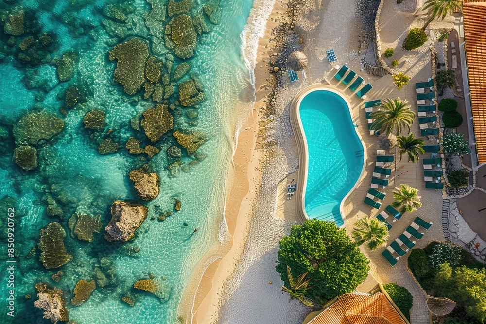 beach club during a sunny day highlighting the layout of the club with ...