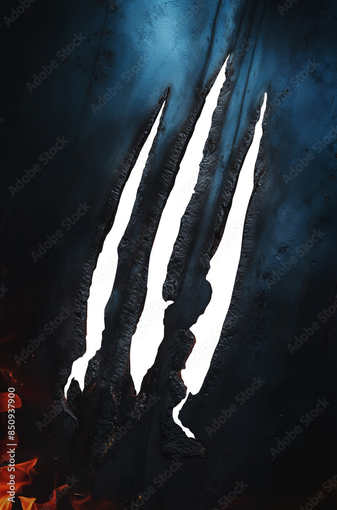 Creepy claw marks on a blue metallic grungy texture background. Unique ...