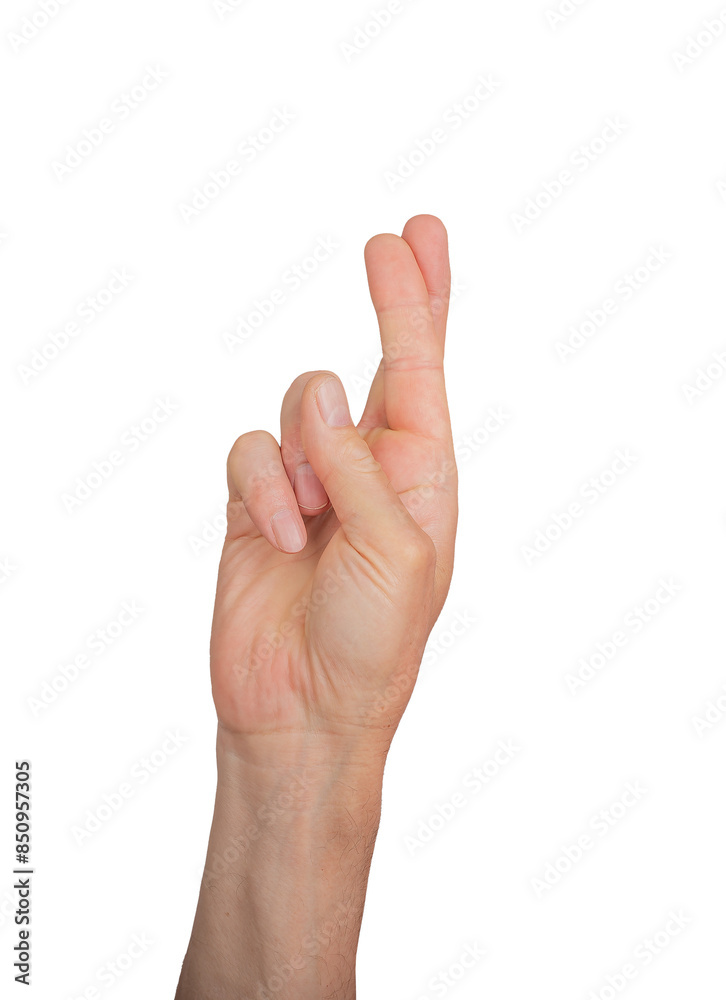 Finger crossed for luck, lie isolated hand lying in superstition ...