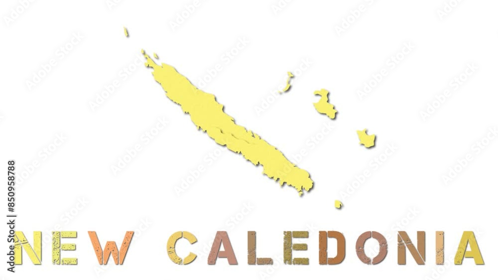 New Caledonia map with paper regions. Animated country map growing from ...