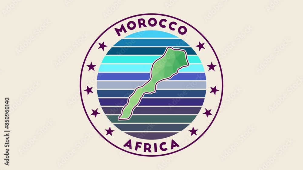 Morocco intro video. Badge with the circular name and map of the ...