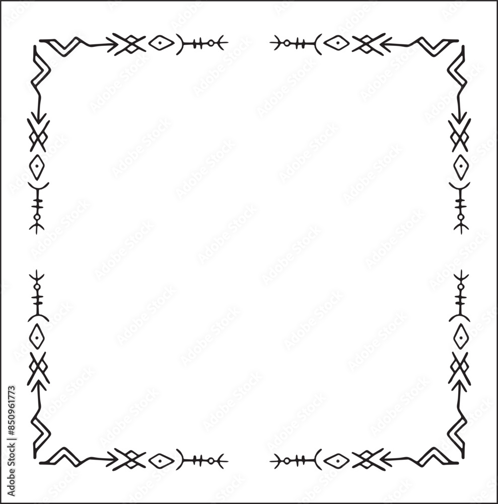 Vetor de Elegant black and white ornamental frame with Viking runes ...
