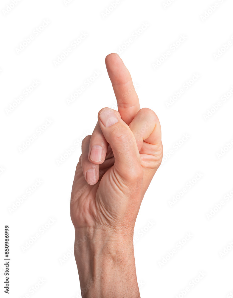 Middle finger gesture, offensive and rude. Isolated white background ...