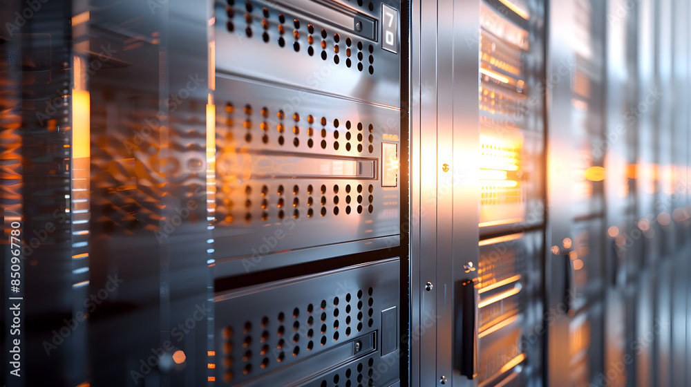 Server room data center with rows of server racks 3d render. server room, data center, server ...