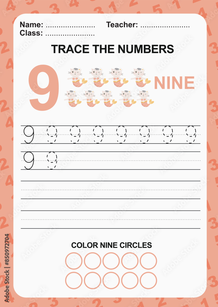 Trace and write number for children. Exercise for children to recognize ...