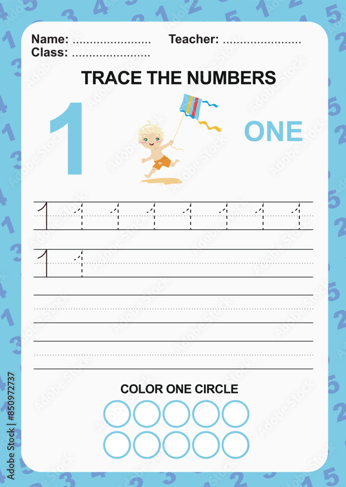Trace and write number for children. Exercise for children to recognize ...