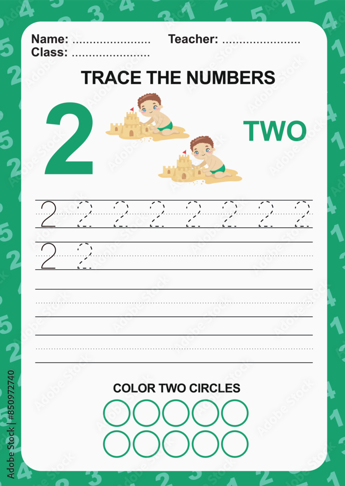 Trace and write number for children. Exercise for children to recognize ...