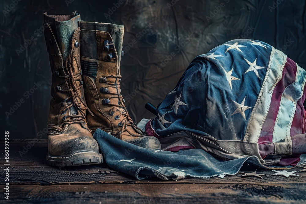poignant veterans day tribute with military boots folded flag and ...