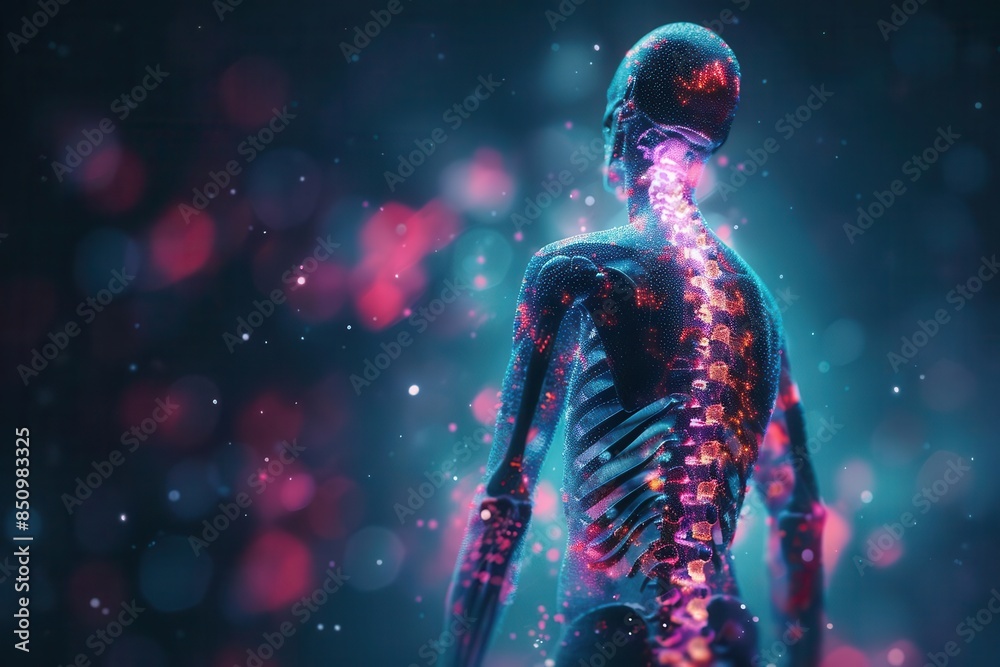 spinal health spectrum back pain visualization glowing spine structure ...