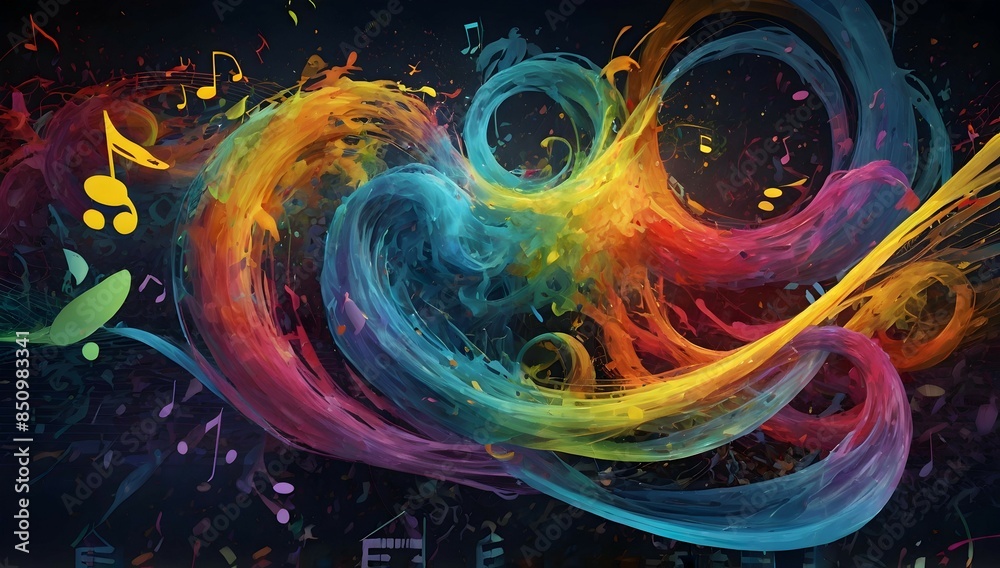 Visual representation of the music, with swirling colors, dancing notes ...