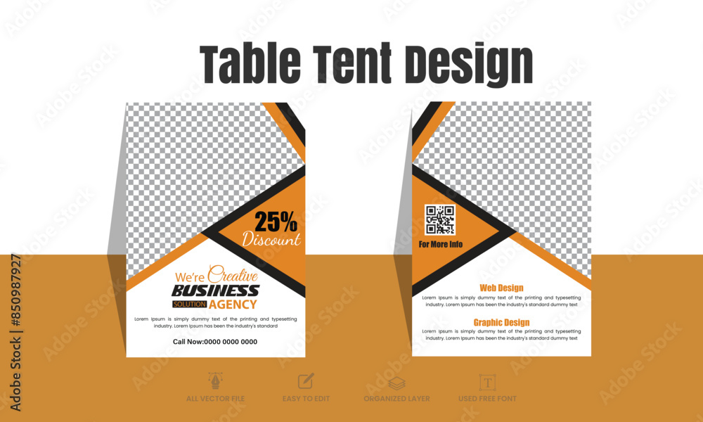 Modern corporate office table tent design. Fully editable print-ready ...