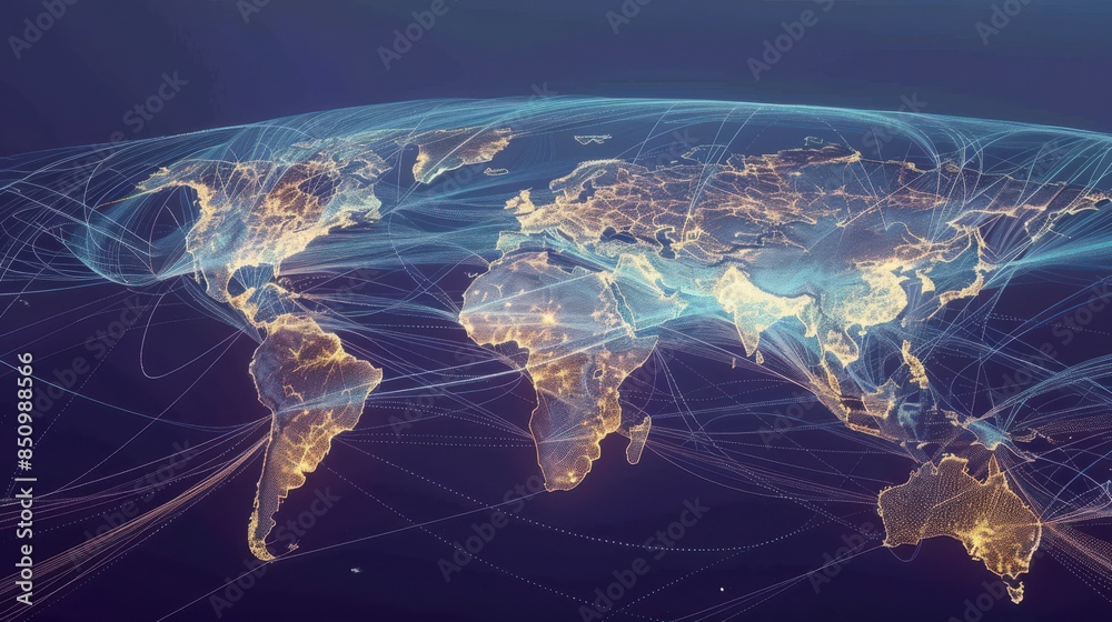 Global Shipping Network: A detailed illustration of a global shipping ...