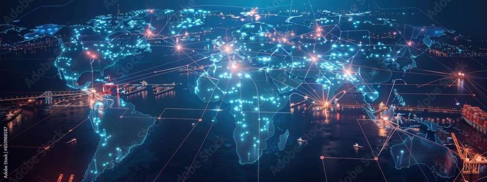Global Shipping Network: A detailed map with major shipping routes ...