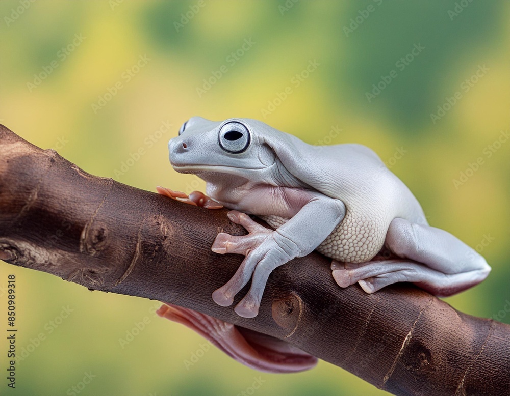 Australian whites tree frog sitting on branch, dumpy frog on branch ...