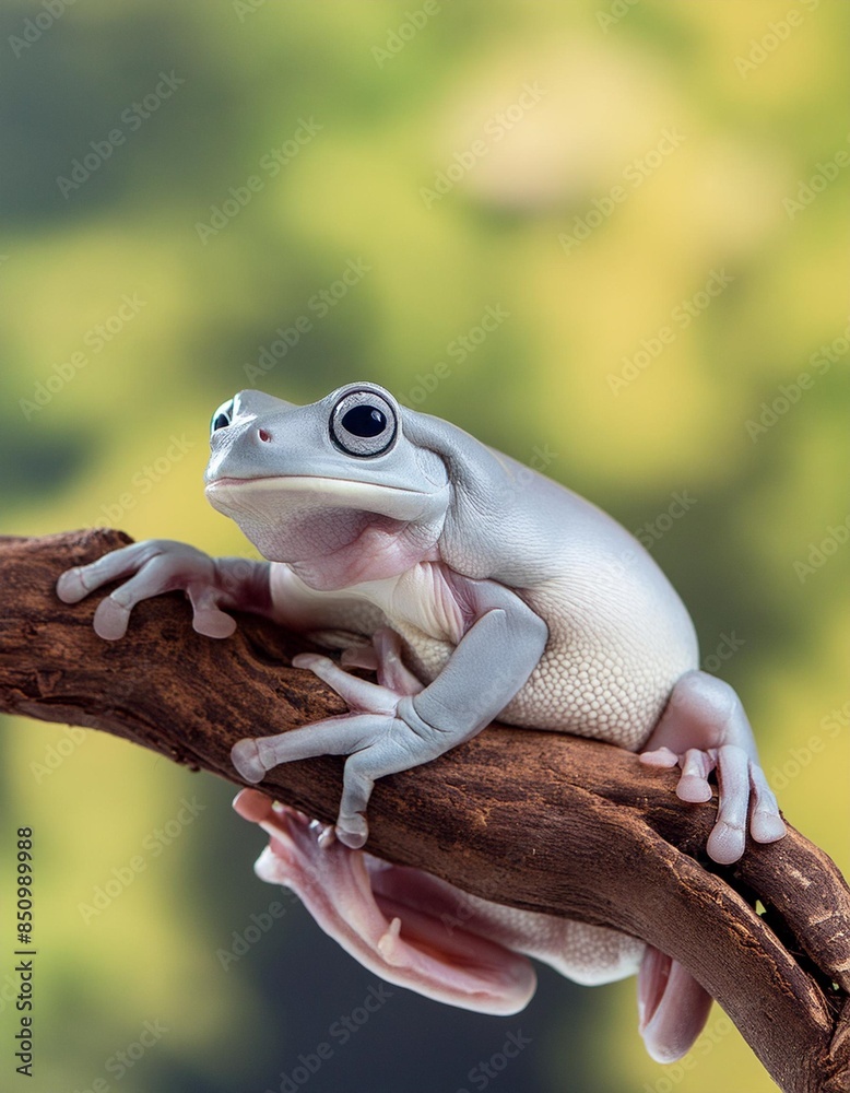 Australian whites tree frog sitting on branch, dumpy frog on branch ...