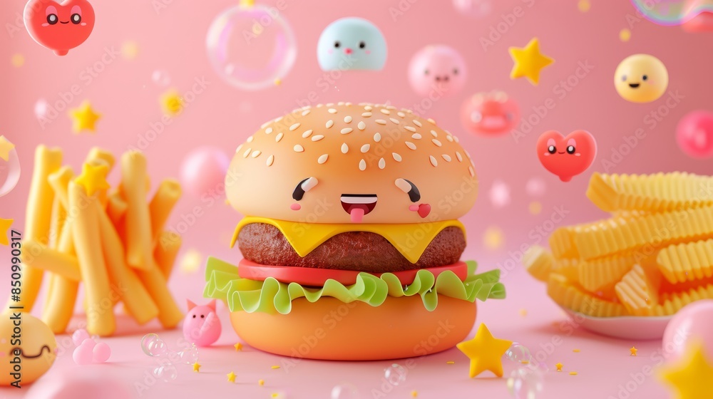 Cute animated sticker of a cheeseburger with melted cheese, lettuce ...