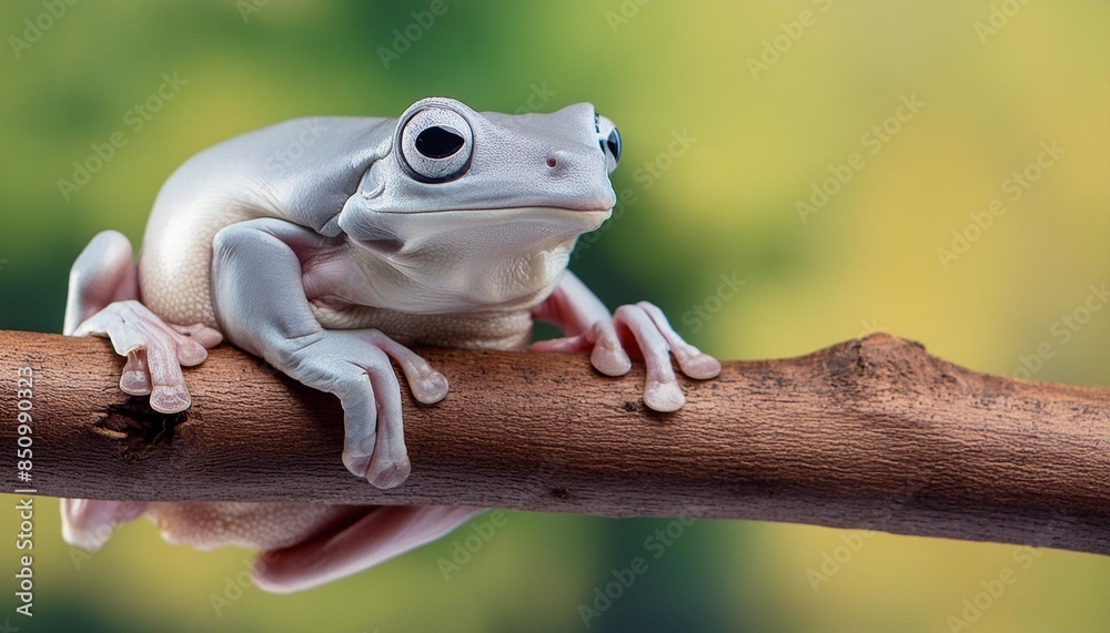 Australian whites tree frog sitting on branch, dumpy frog on branch ...
