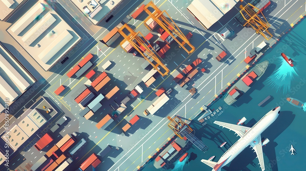 Top View of Multimodal Transport Hub: A comprehensive top view of a ...