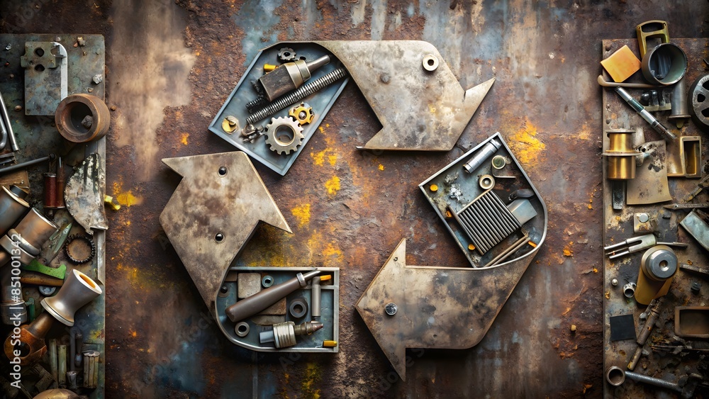 This Image Shows A Recycle Symbol Made Out Of Scrap Metal On A Rusty ...