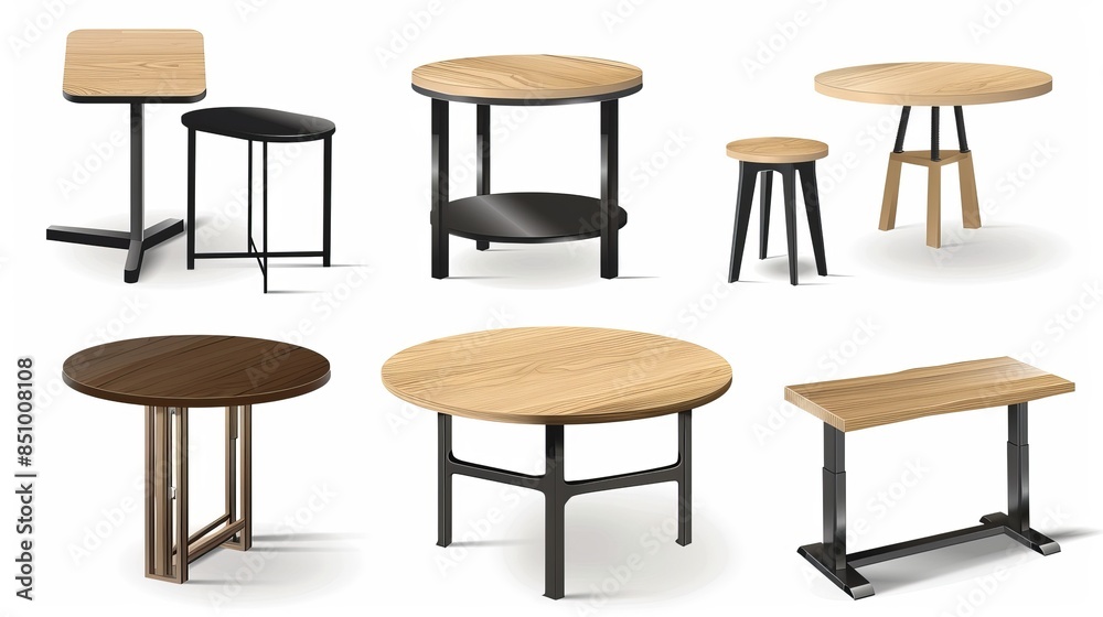 3D tables. Kitchen stand furniture. Desk with legs and a platform ...