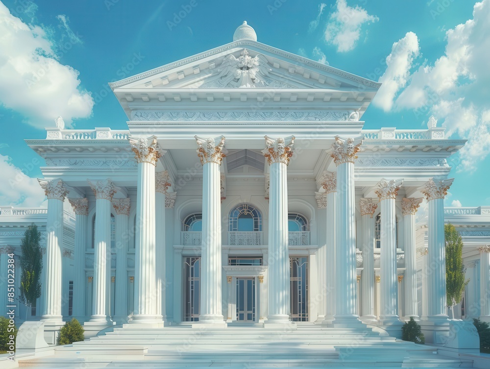 Grand neoclassical building with impressive columns and ornate details ...