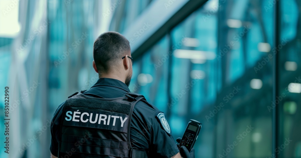 American security guard wearing his uniform with the word SECURITY ...