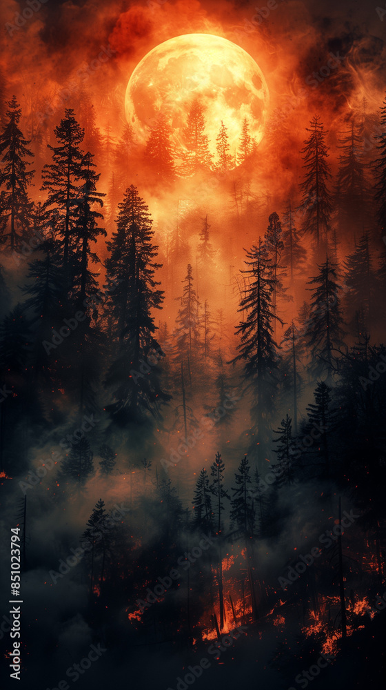 fire background, Intense Raging Forest Fire Engulfing Trees with Thick Smoke and Fiery Flames in ...