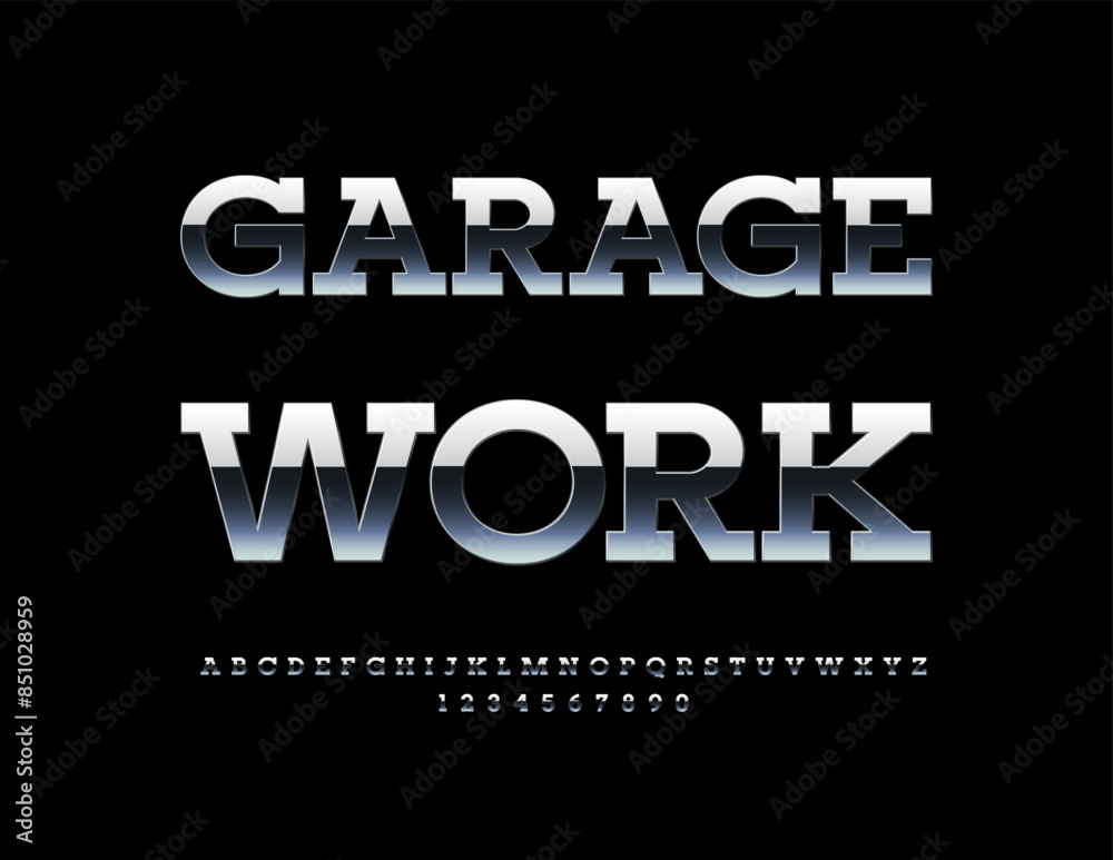 Vector industrial logo Garage Work. Modern Silver Font. Reflective ...