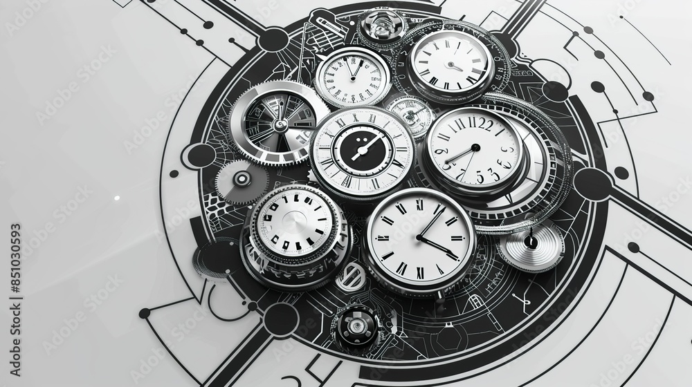 2D vector illustration of a technological circle consisting of digital ...