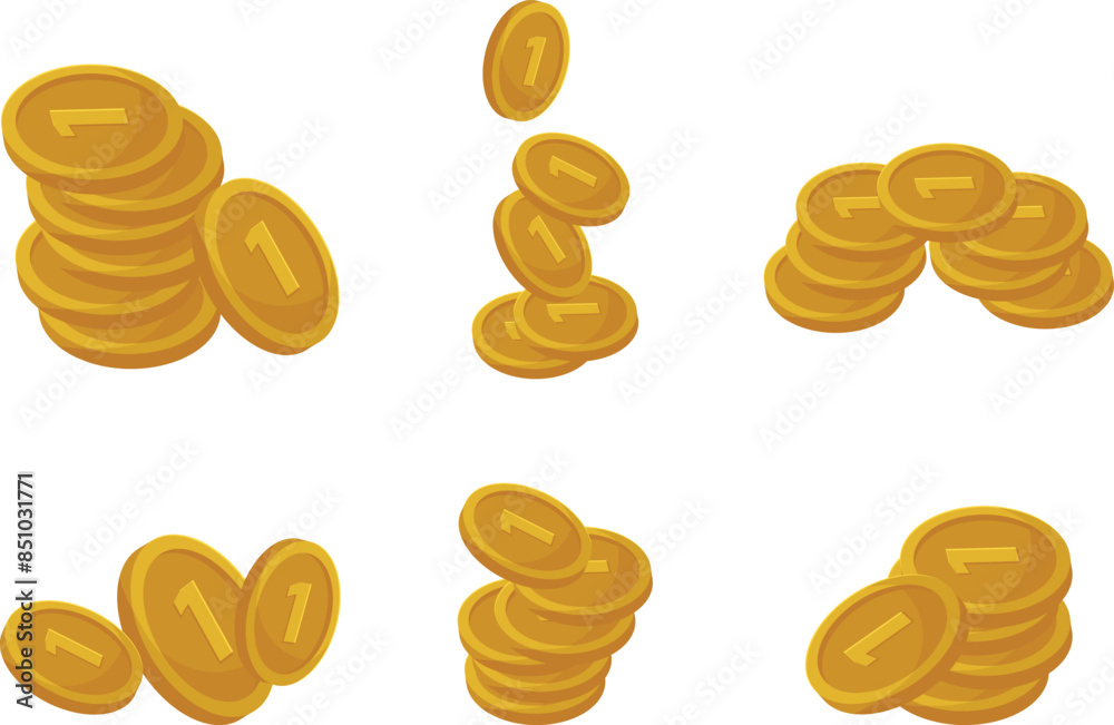 Set of Coins stack vector illustration, coins icon flat, coins pile ...