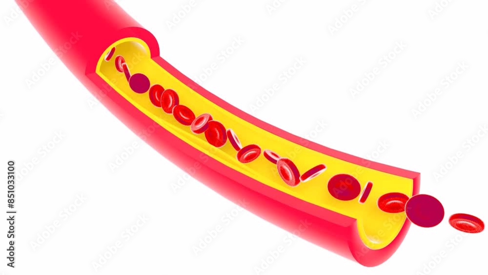Anatomical 3D animation of an artery capillary with fat attached to the ...