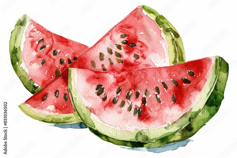 Watermelon Drawing. A Hand-painted Aquarelle Illustration of Juicy ...