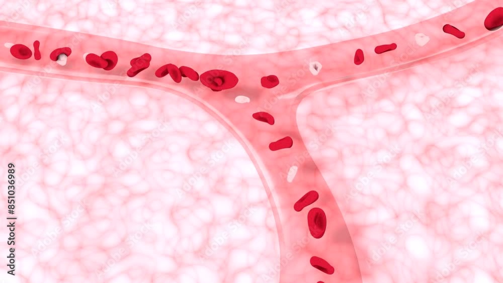 Anatomical 3D animation of an artery or vein with the movement of red ...