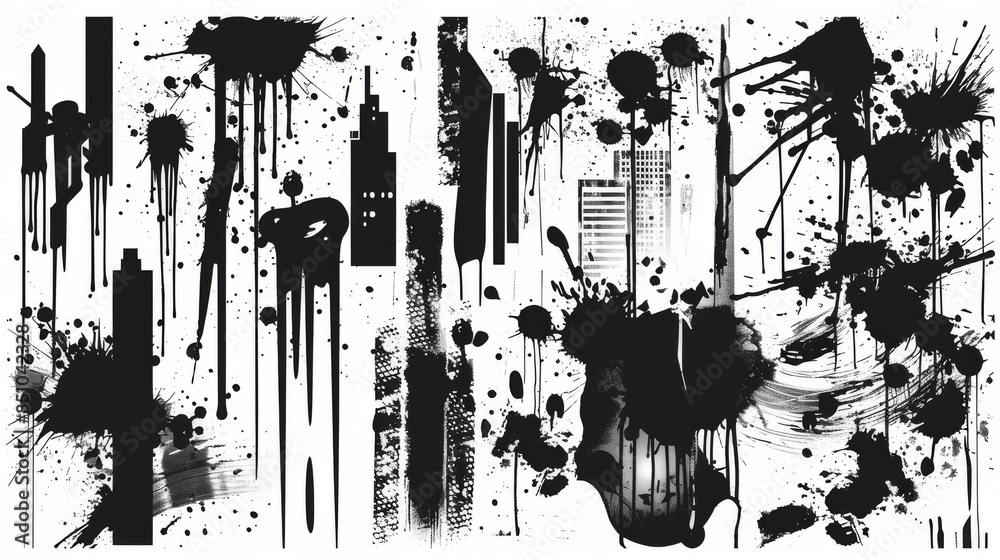 Black paint collection, great detailing, spray graffiti stencil template, ink brush strokes ...
