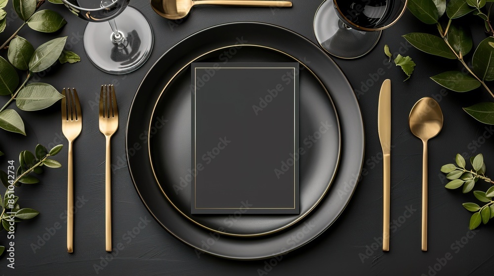 fine dining table setting of luxury fancy restaurant menu invitation ...