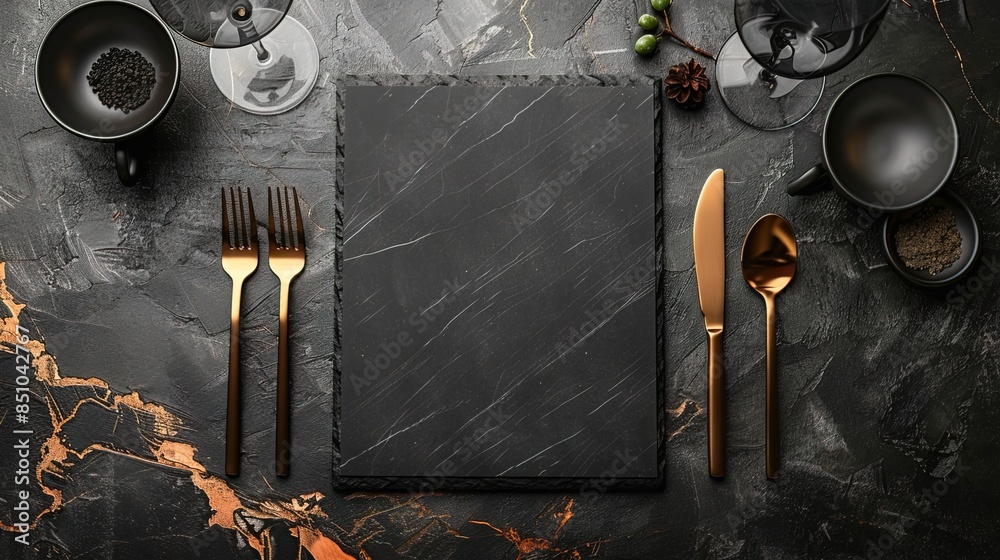 fine dining table setting of luxury fancy restaurant menu invitation ...