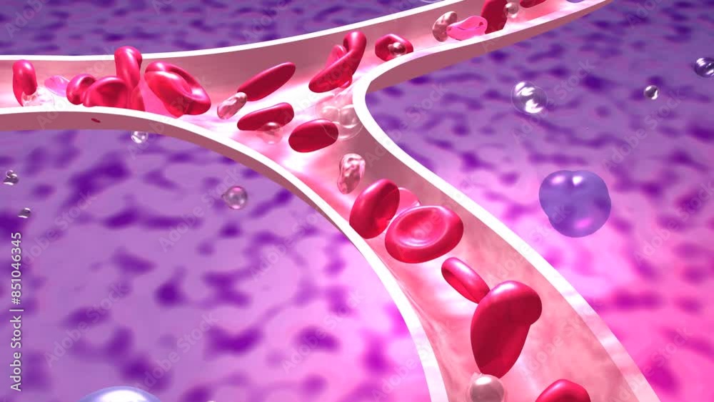 Anatomical 3d animation of artery or vein moving. Rapid circulation of ...