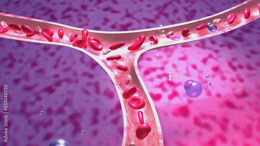 Anatomical 3d animation of artery or vein moving. Rapid circulation of ...