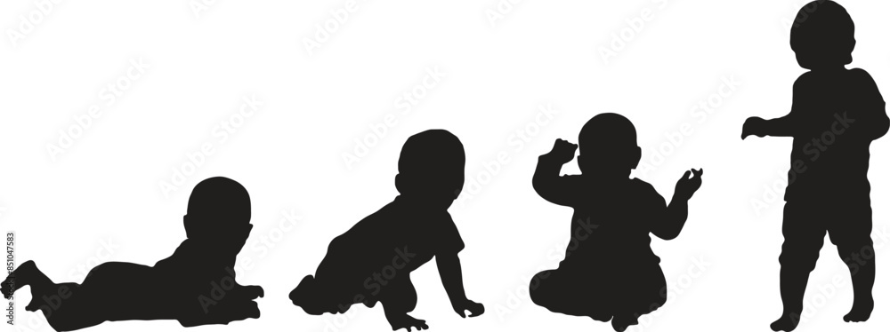 baby development icon, child growth stages. toddler milestones of first ...