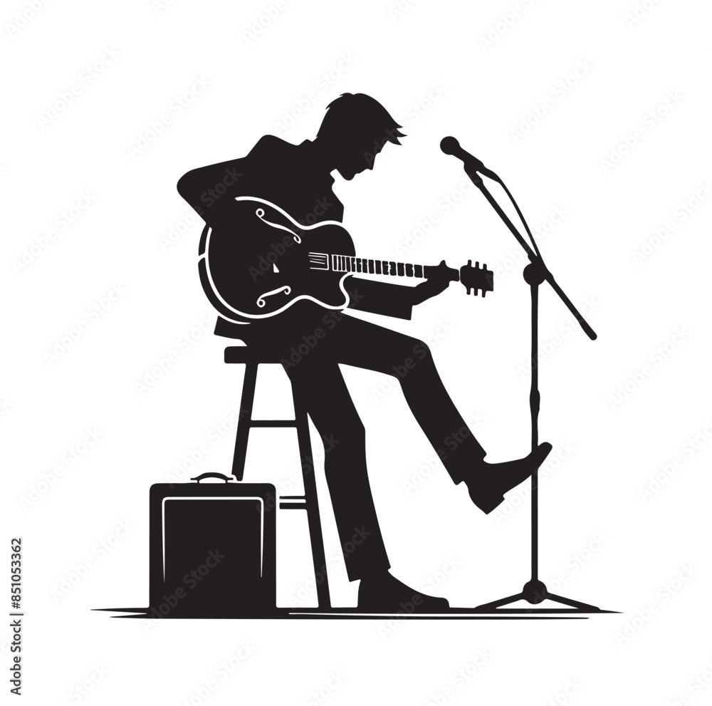 guitarist silhouette. Vector silhouette of guitarist on white ...