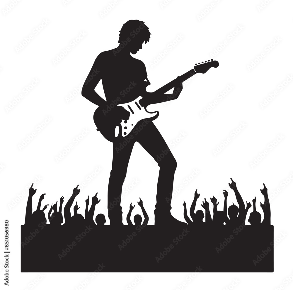 guitarist silhouette. Vector silhouette of guitarist on white ...