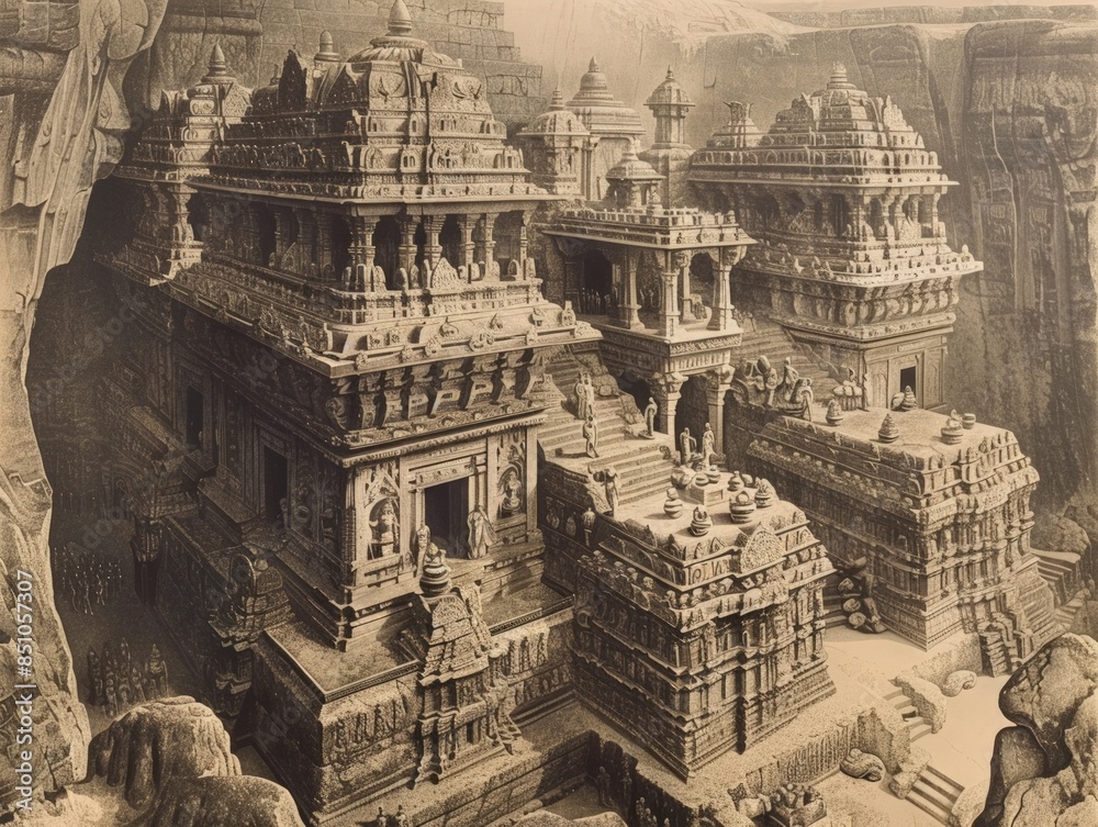 Foto de Kailasa Temple at Ellora, with its grand rock-cut architecture ...